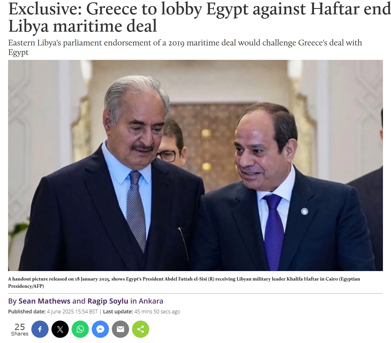 Middle East Eye: Athens Seeks Egyptian Intervention Over Libya-Turkey ...