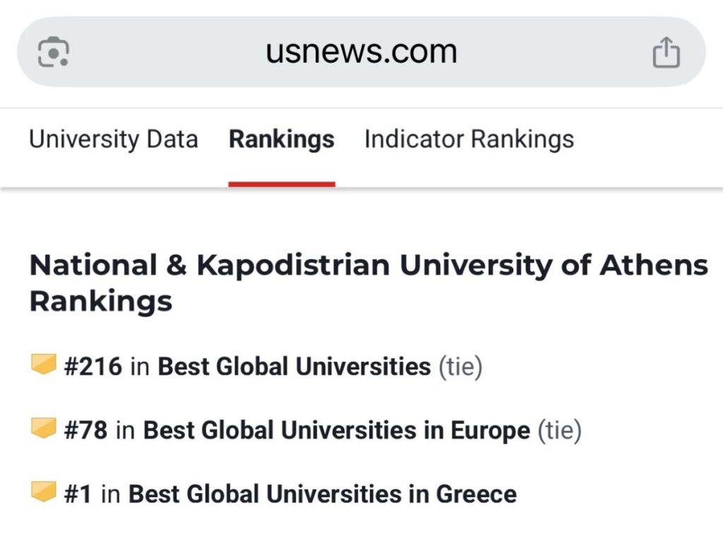University of Athens Ranked Top in Greece, 216th Globally - tovima.com
